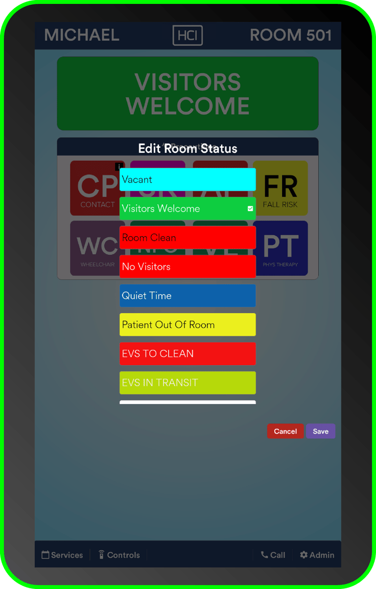Interactive Hall Whiteboard Sign for Patient Data and Alerts – HCI